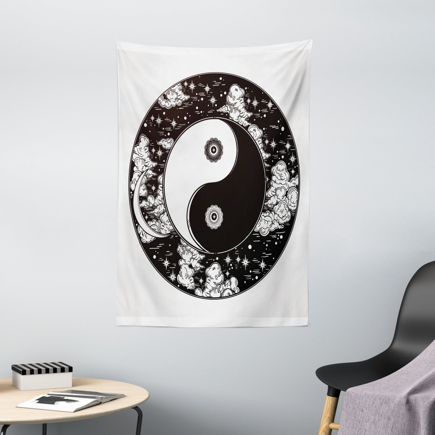 Ying Yang Decor Tapestry, Stars and Moon Asian Mystic Starry Night Sky ...