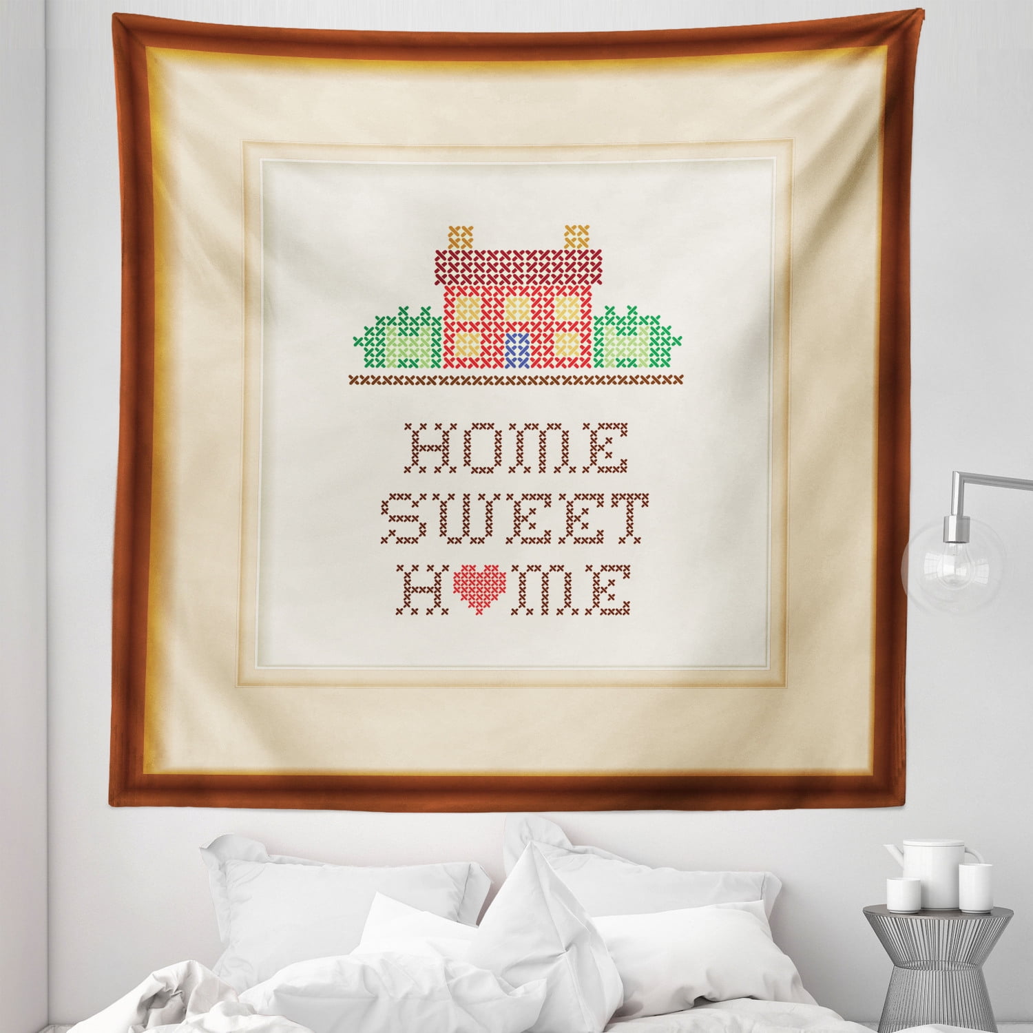 Saying Tapestry, Handcraft Look House with Garden Illustration in ...