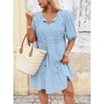Blue Lace Patchwork A-Line Dress With Tassel Tie Neck And Lantern ...