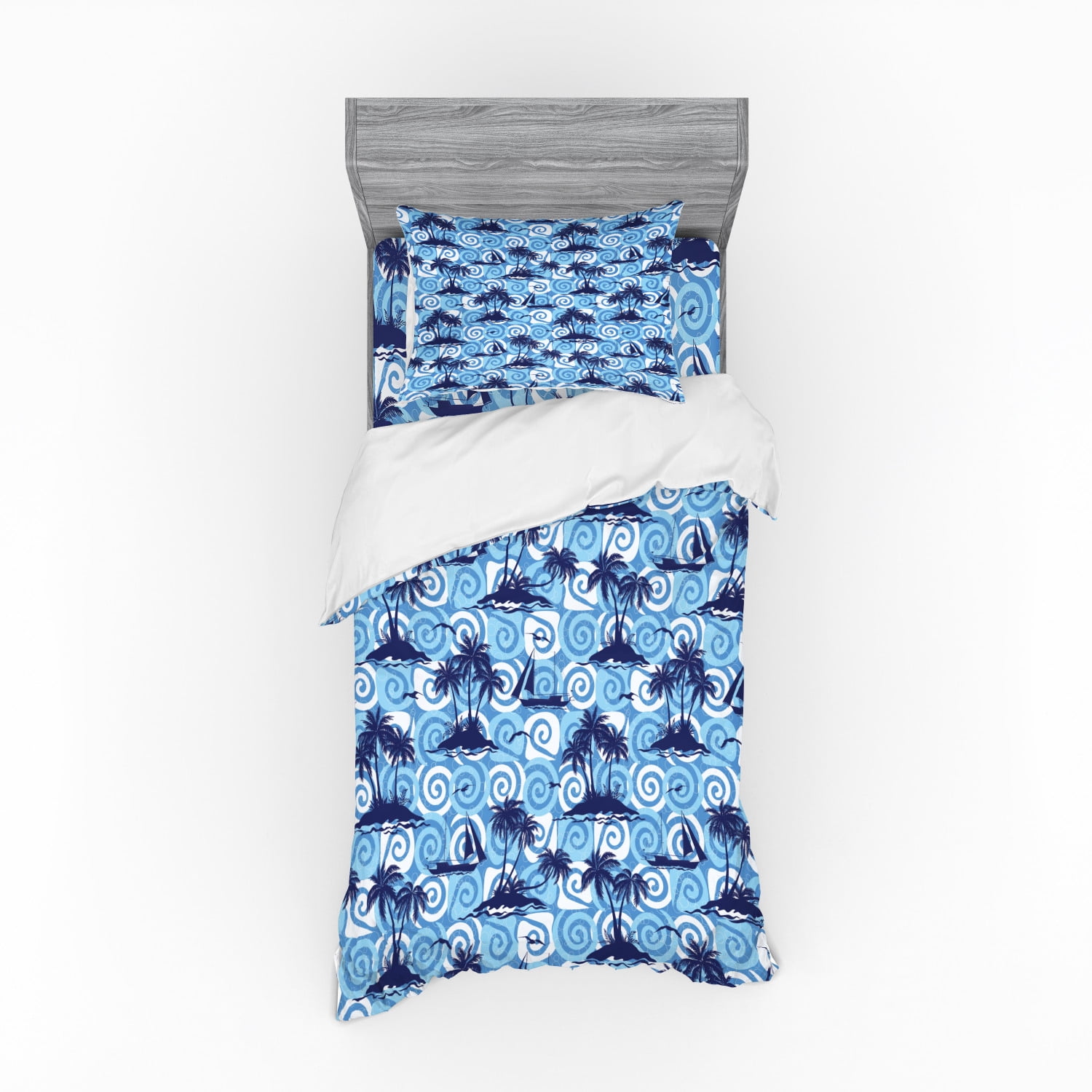 Tropical Duvet Cover Set, Exotic Palms and Cruise Ship Sailing Ocean ...