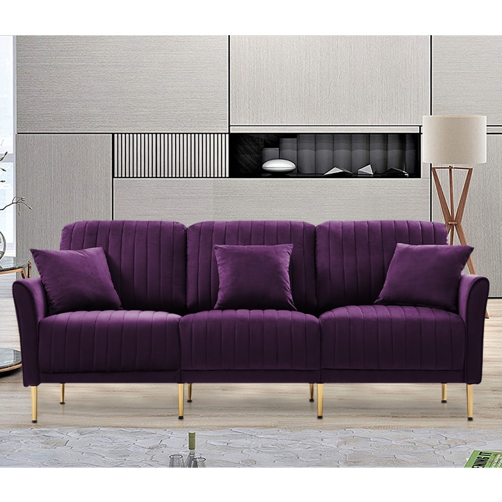 Purple Velvet Sofa, 82"L 3-Seater Sofa Couch, Velvet Upholstered Sofa Couch, KAMIDA Sofas and ...