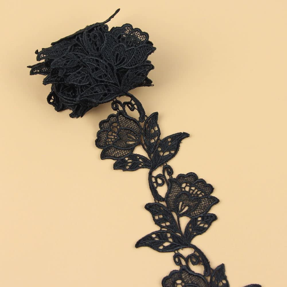 Click here for Zhuge Floral Motifs Boho Black Lace Applique Trim... prices