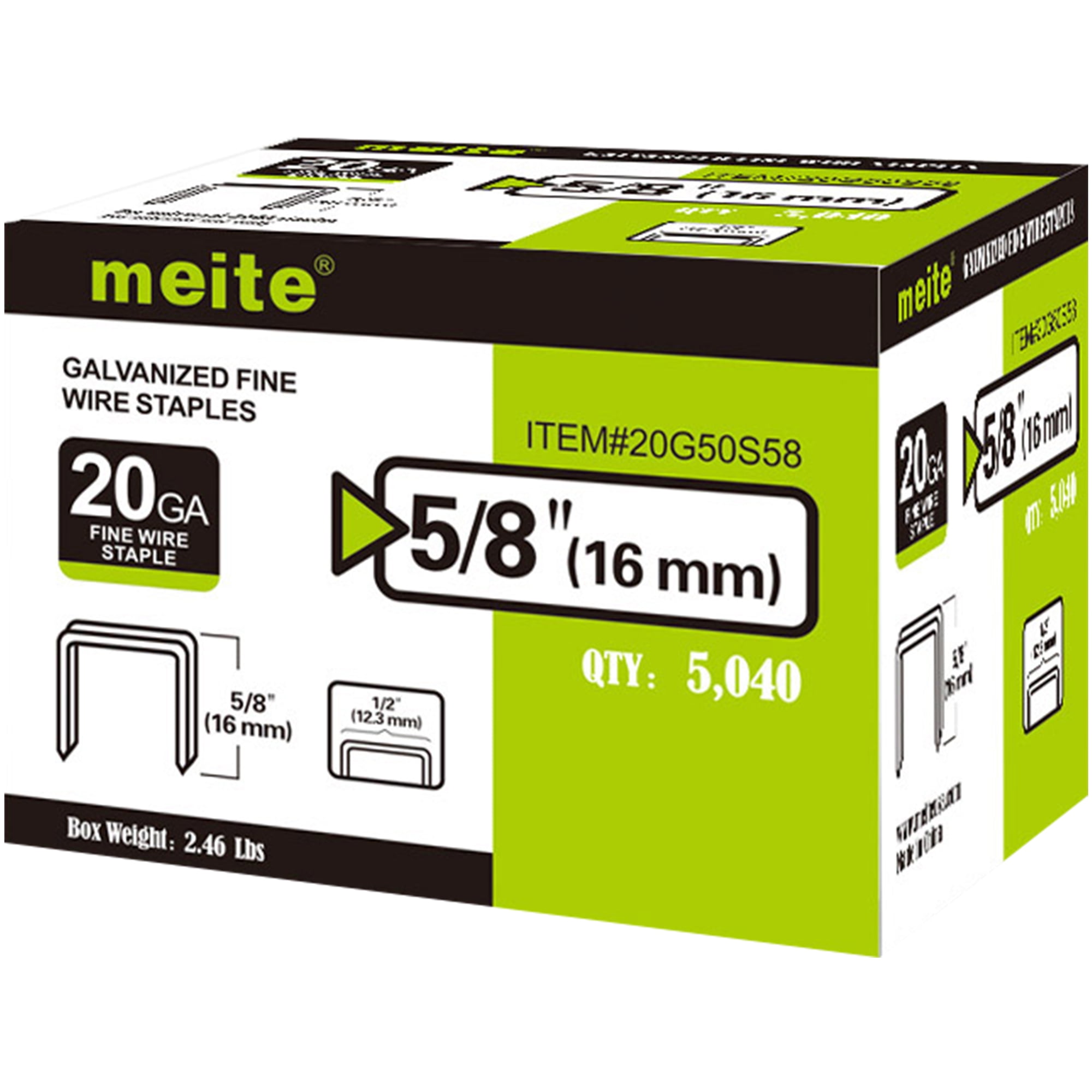 meite 20 Gauge 1/2-inch Crown 5/8-inch Leg Length Galvanized Fine Wire ...
