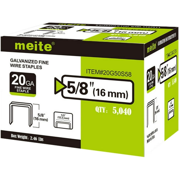 meite 20 Gauge 1/2-inch Crown 5/8-inch Leg Length Galvanized Fine Wire ...