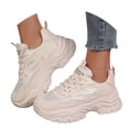 AUDeals Women’s Chunky Mesh Sneakers Thick Sole PU Leather Platform ...