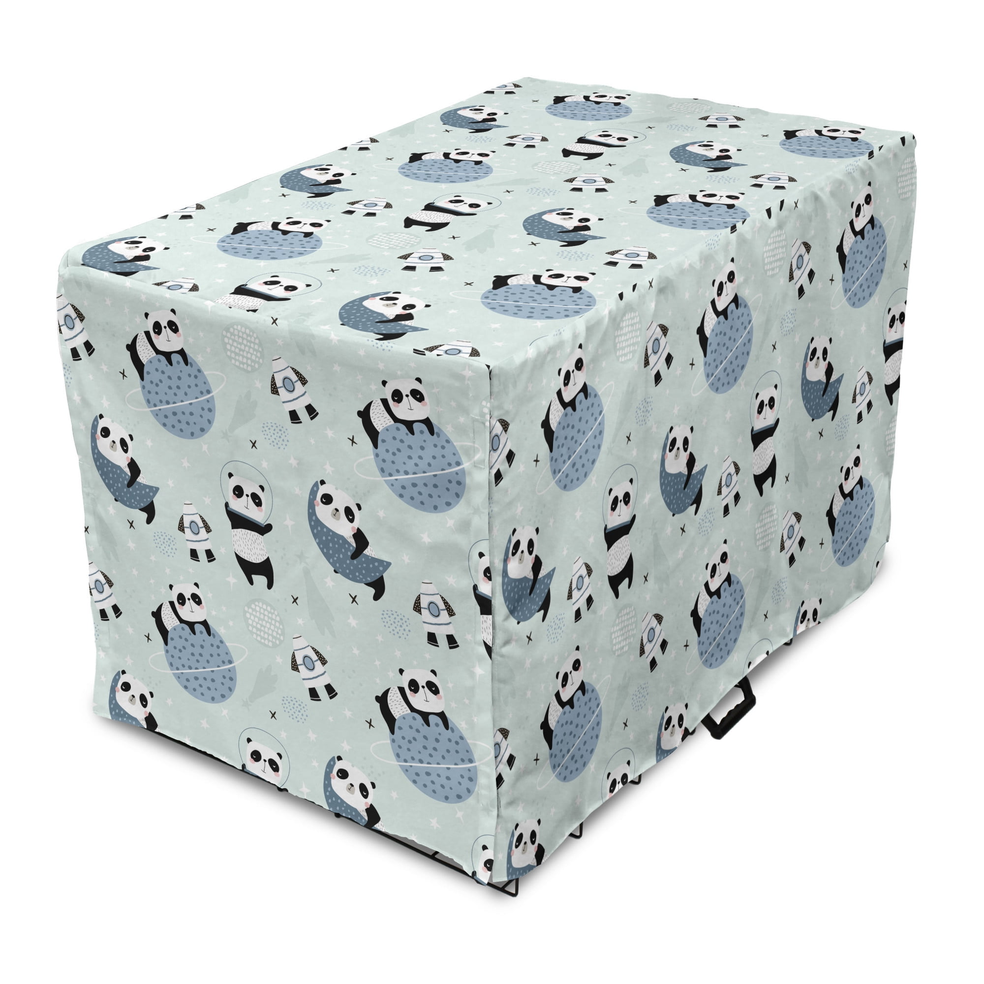 Panda Dog Crate Cover, Pattern with Animal in Space Plants Rockets and ...