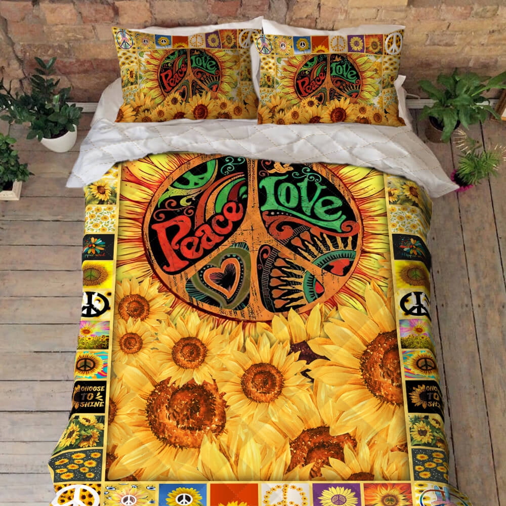 Flagwix 3 Pieces Twin Size Quilt Sets, Hippie Sunflower Quilt Bedding ...