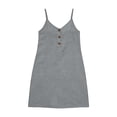 CHGBMOK Women's Linen Blend Mini Dress V Neck Spaghetti Strap Button ...