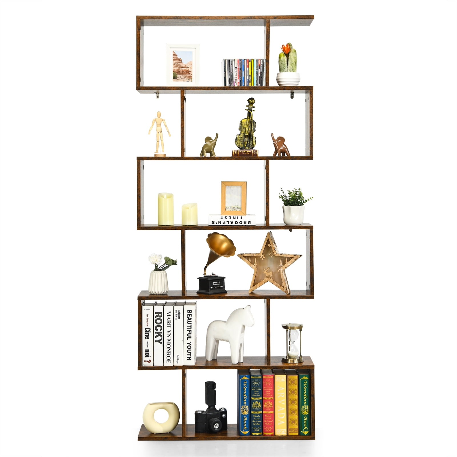 Click here for Patiojoy 6-Tier S-Shaped Wooden Bookshelf Storage... prices
