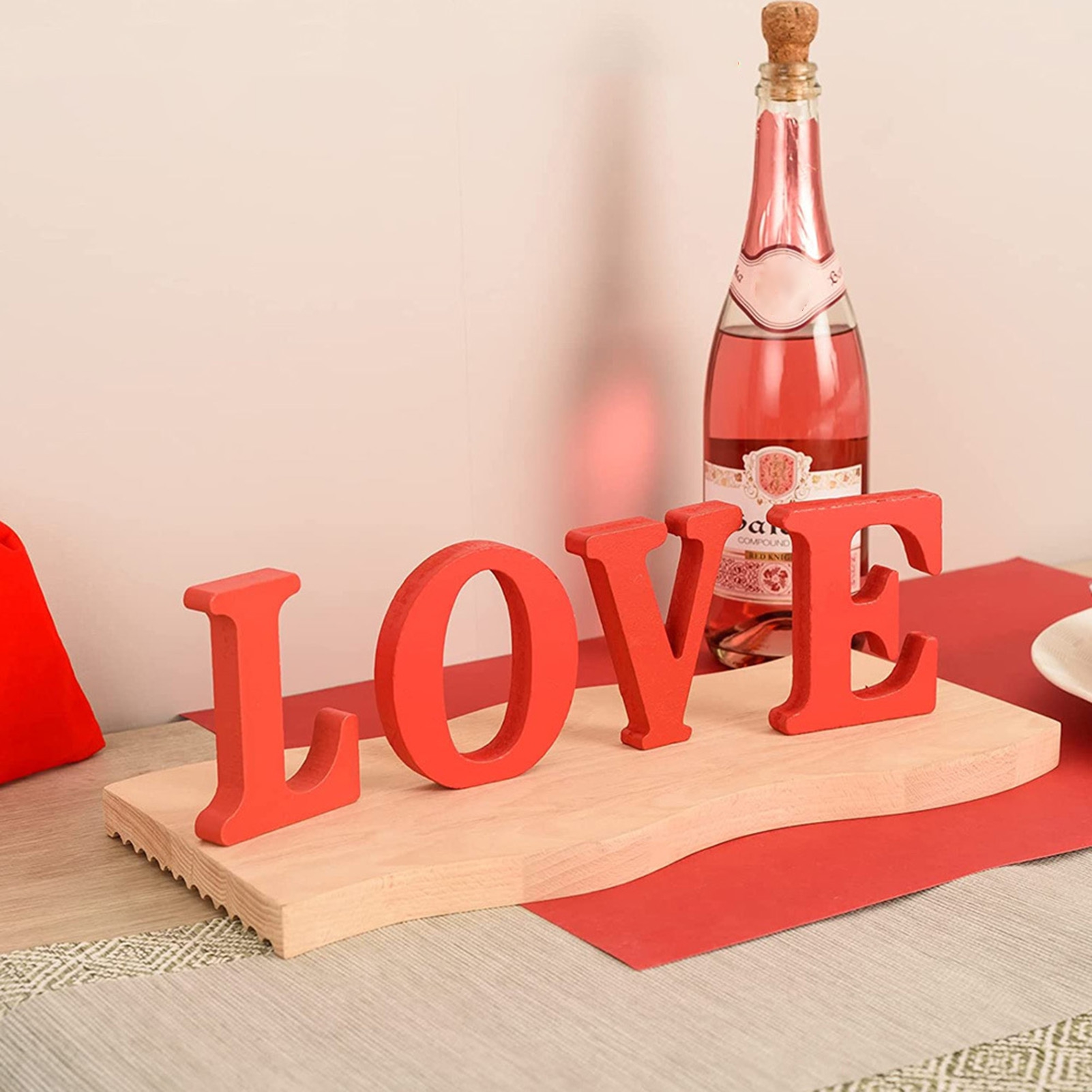 Washranp 4Pcs Wooden Love Sign,Valentines Day Love Alphabet Sign Burr ...