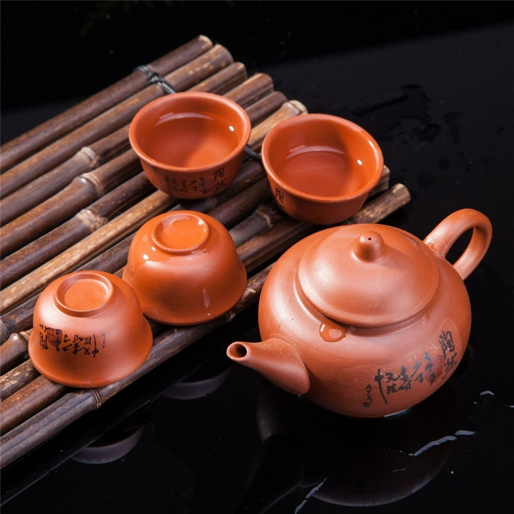 Exquisite 5 PCS Asian Chinese Calligraphy Design Purple Clay Tea Pot ...
