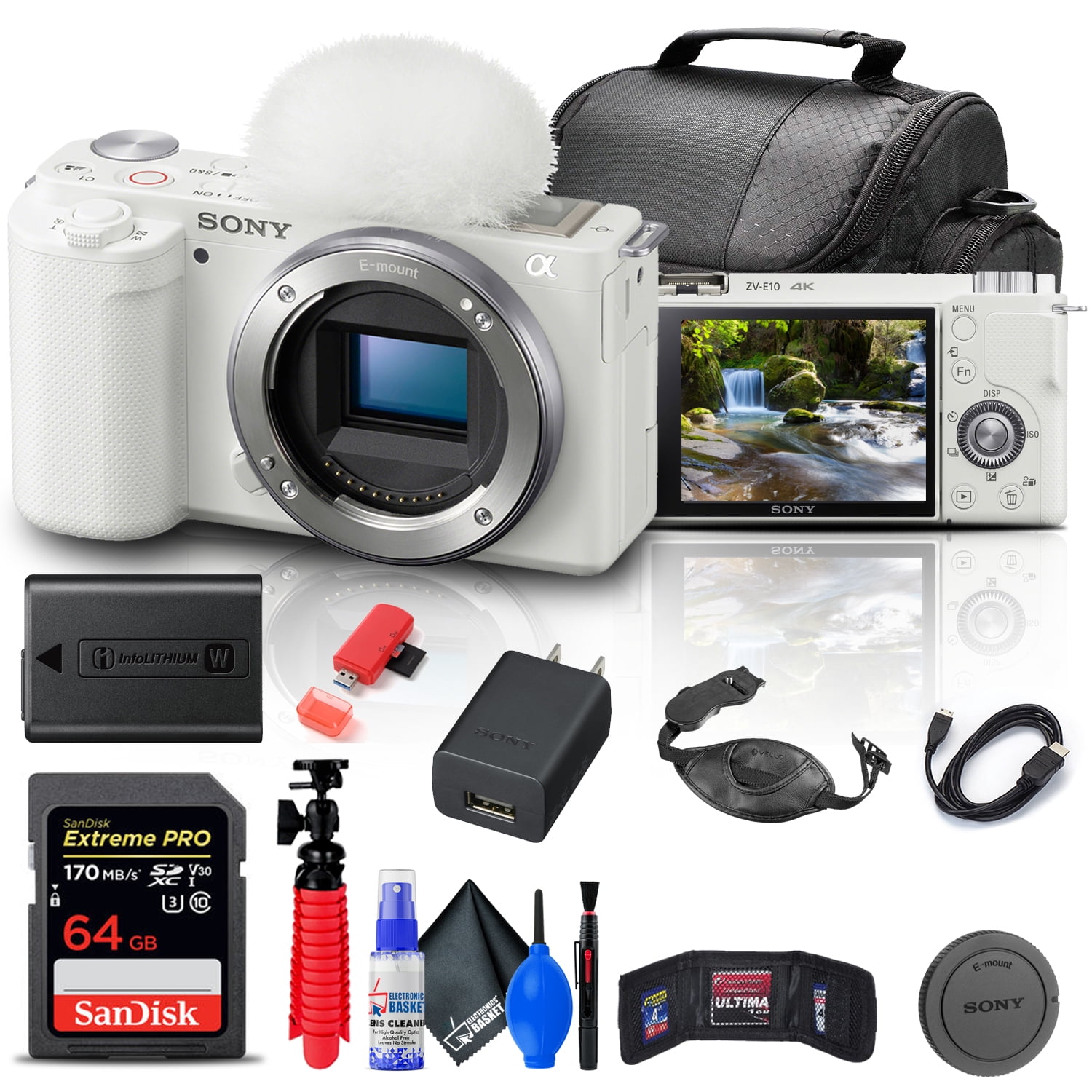 Sony ZV-E10 Mirrorless Camera + 64GB Card + Bag + Card Reader + HDMI ...