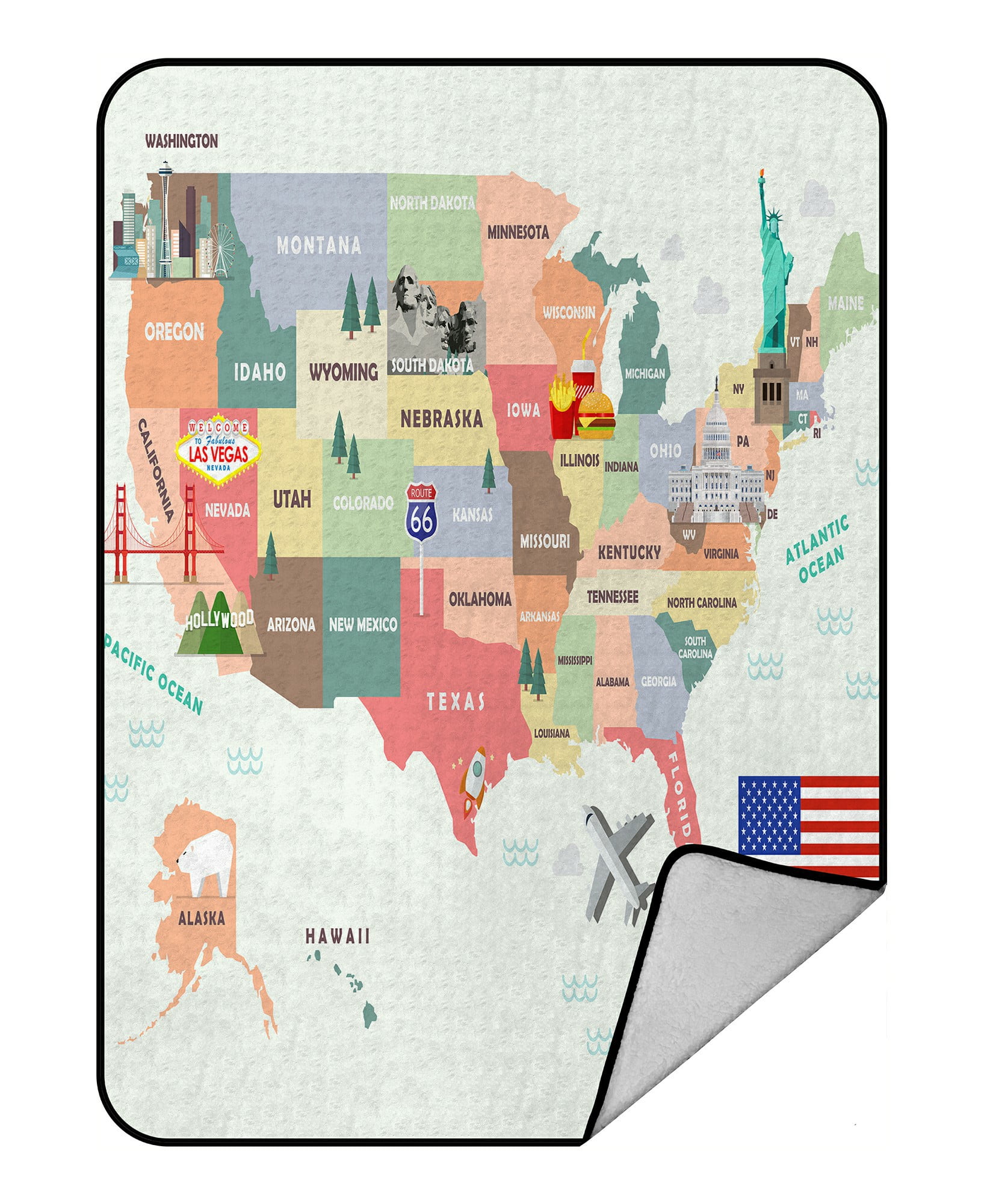 ABPHQTO Map Of The United States Of America With Famous Attractions ...