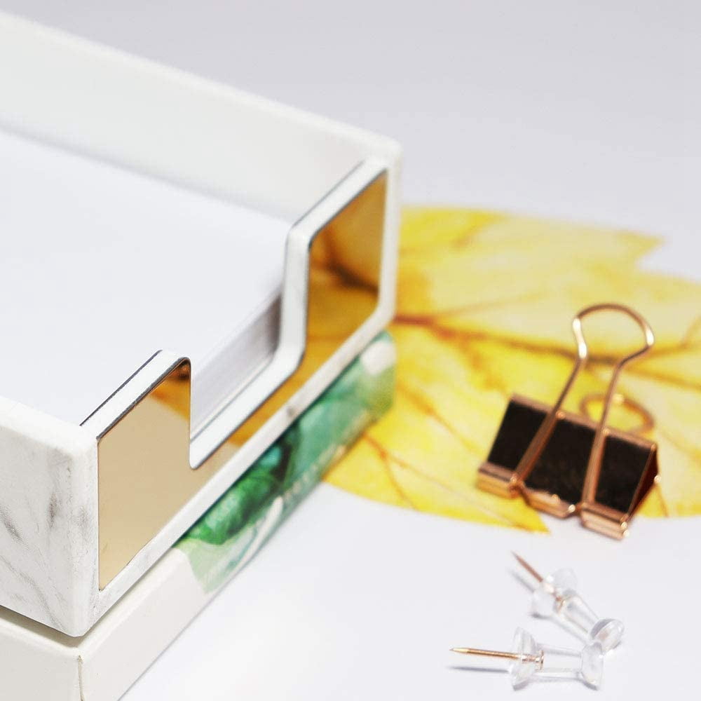 Buy Sticky Notes Pad Holder Memo Dispensers Rose Gold with Marble White ...