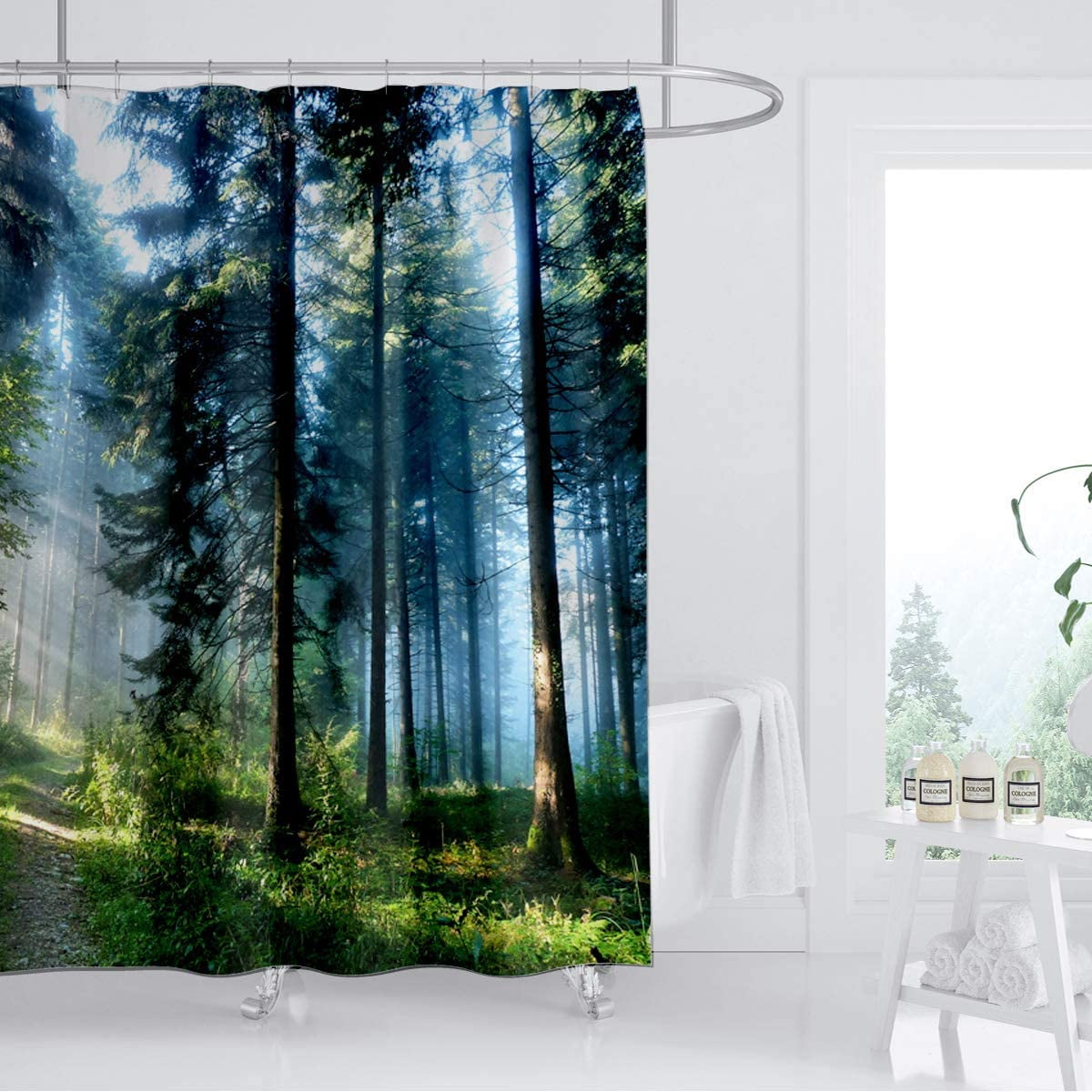 SPXUBZ Trees Forest Sunlight Shower Curtain Straight Tall Trees ...
