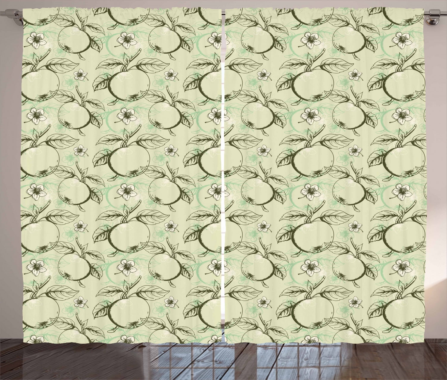 Apple Curtains 2 Panels Set, Vintage Style Abstract Composition with ...