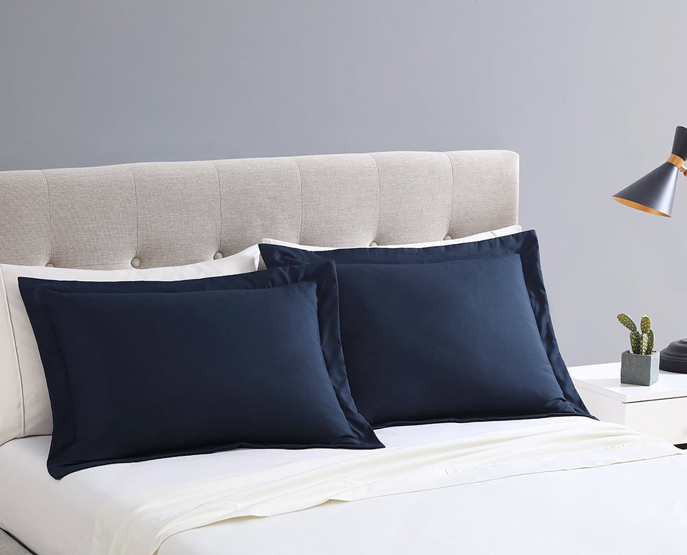 Mainstays Navy Flange Microfiber Shams, Standard Shams, 2 Count ...