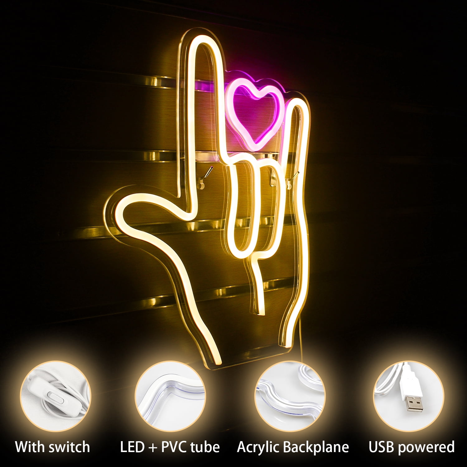 Buy Wanxing Finger Heart Neon Signs - Premium K-Pop Heart Hand Led Sign ...