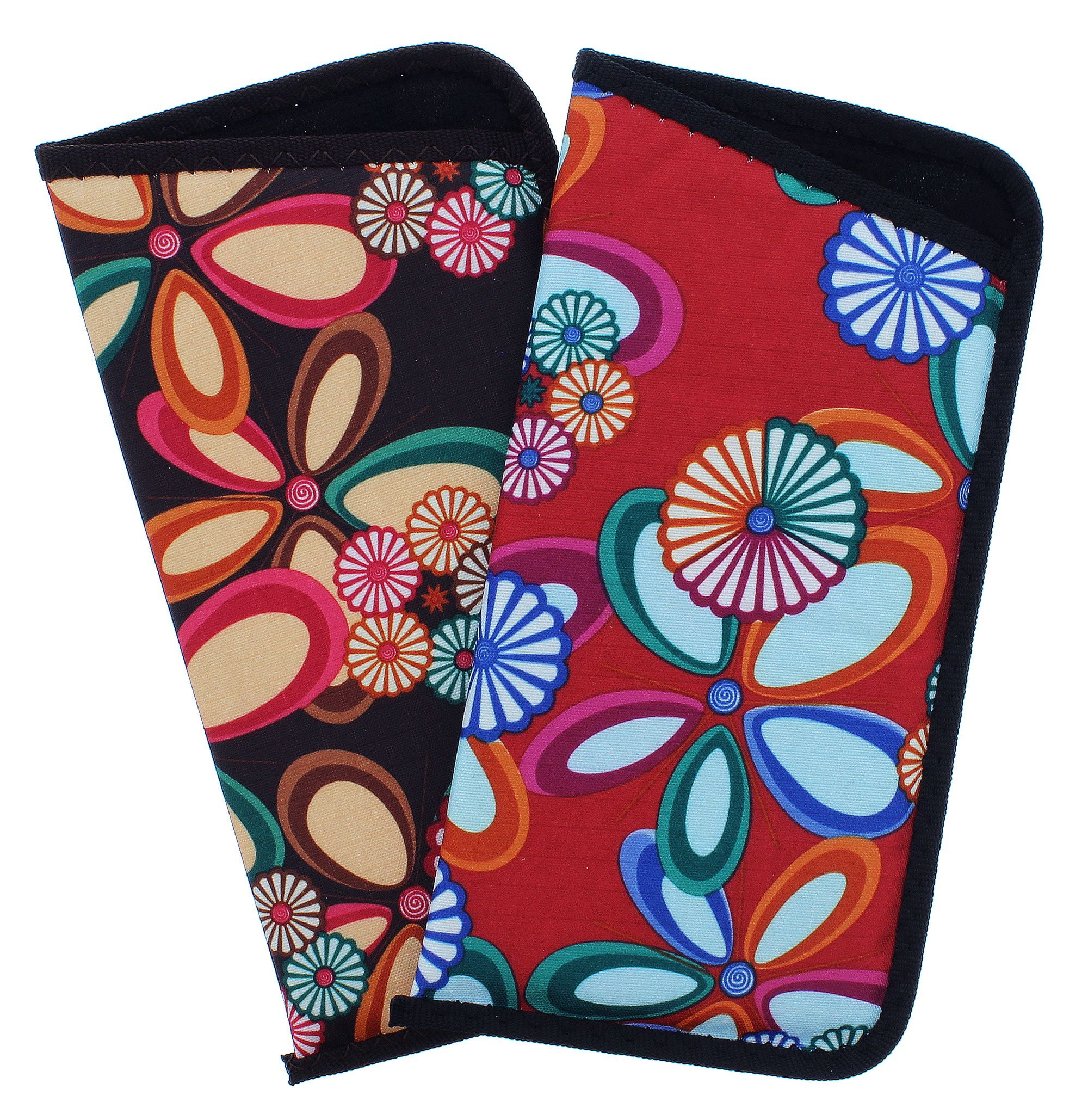 2 Pack Soft Slip In Eyeglass Case For Women Slim Reading Glasses Case In Fun Floral Print Red