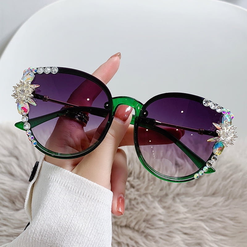 YCNYCHCHY Sunglasses For Women New Fashion UV Resistant Rhinestones Large Face Slimming ...