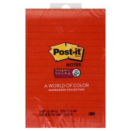 Post-it Super Sticky Notes, Lined 4x6 in, Assorted Colors 3 ea ...