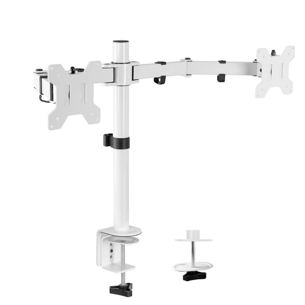VIVO White Dual Monitor Desk Mount Adjustable Stand, Fits Screens up to ...