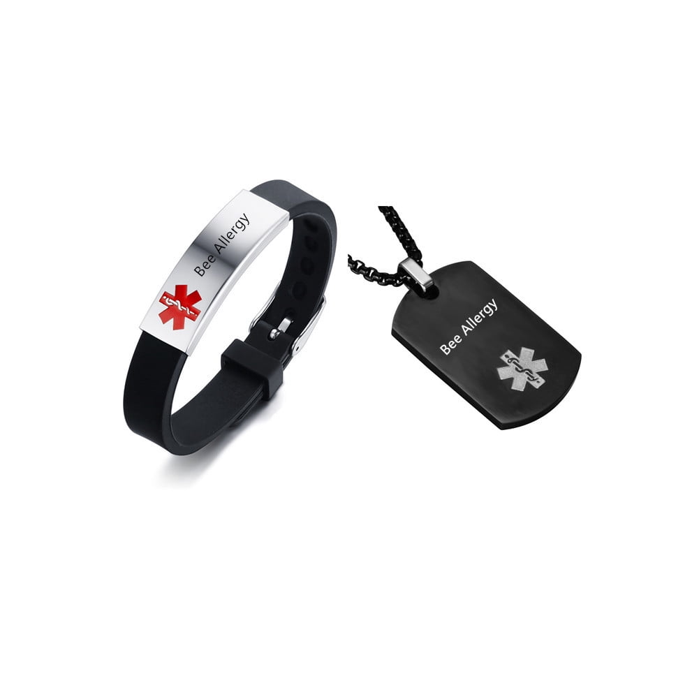 LF Medical Alert Bracelets and Necklaces Set for Men Women Stainless ...