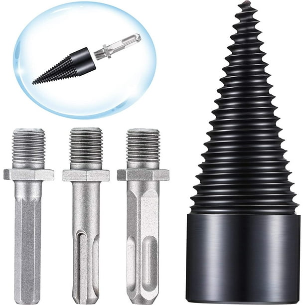 4 Pieces Splitting Wood Cone Drill Bit Set Firewood Log Splitting Drill ...