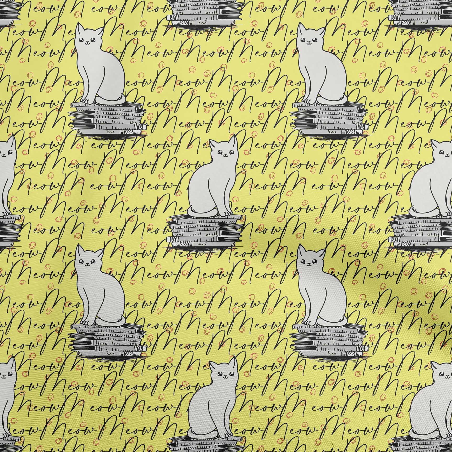 oneOone Silk Tabby Yellow Fabric Animal Cat With Text Texture Fabric ...