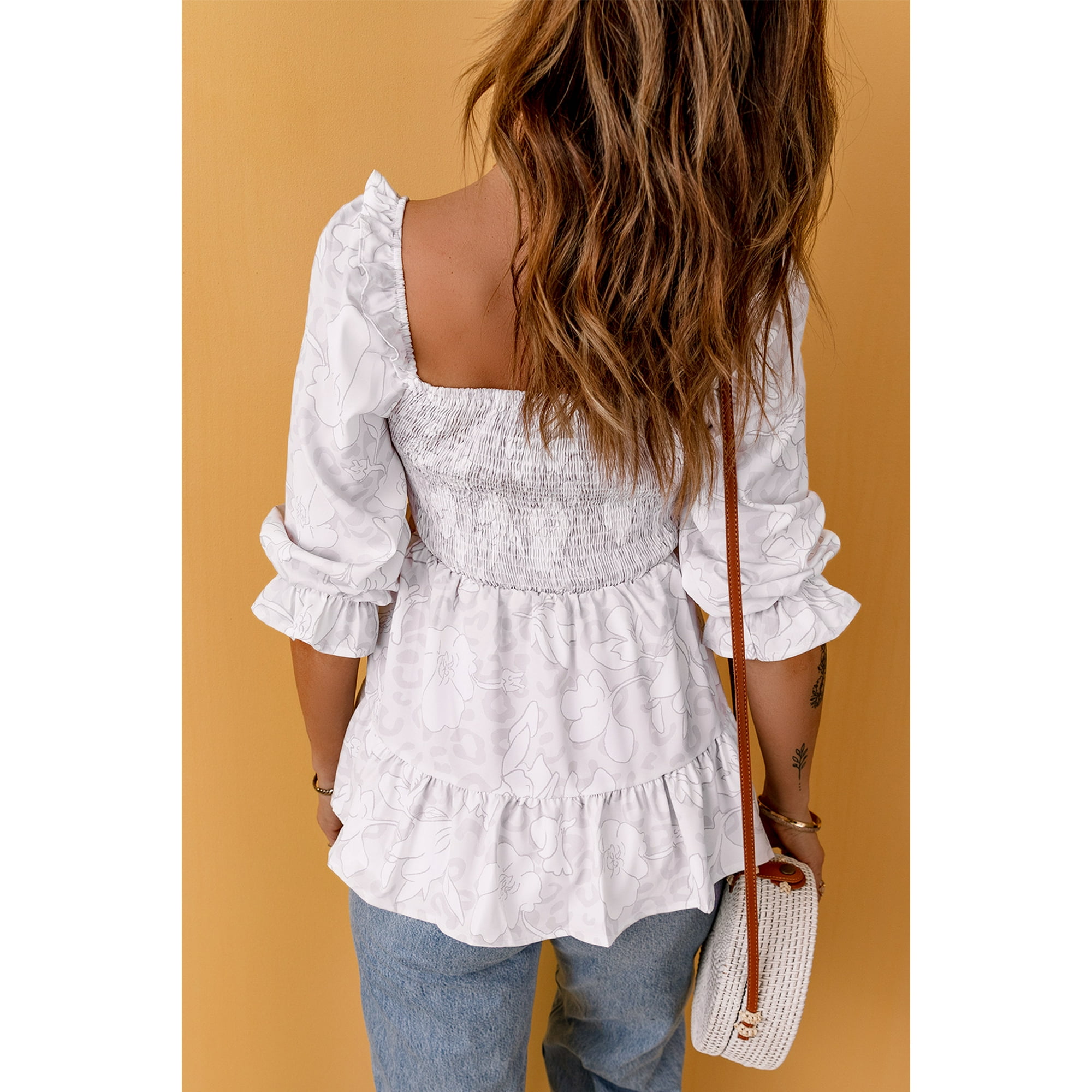 Click here for Poglip Womens Square Neck Smocked Floral Leopard P... prices