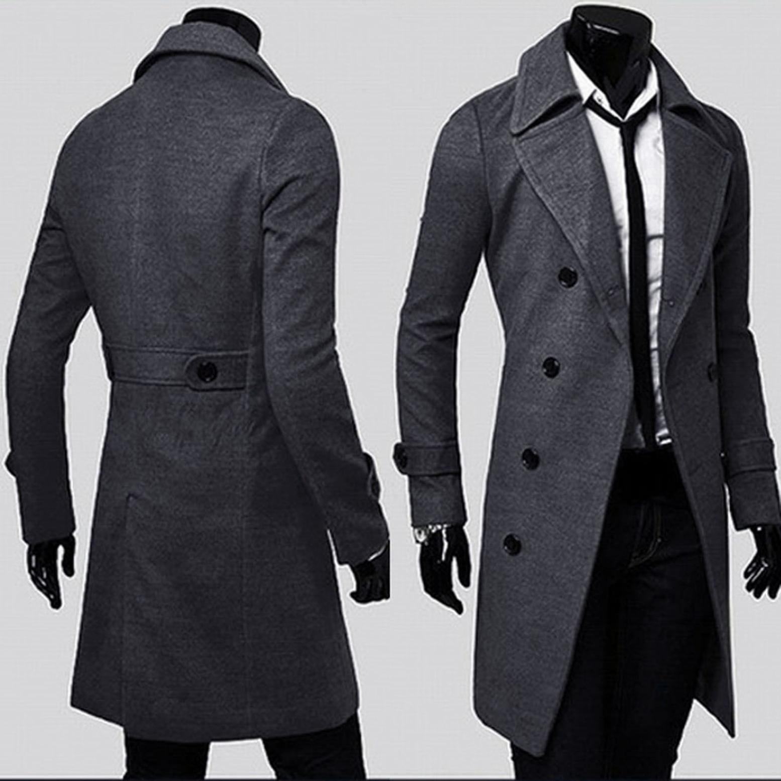 Wirziis Men Trench Coat Winter Long Jacket Double Breasted Wirziis Men Trench Coat Winter Long Jacket Double Breasted