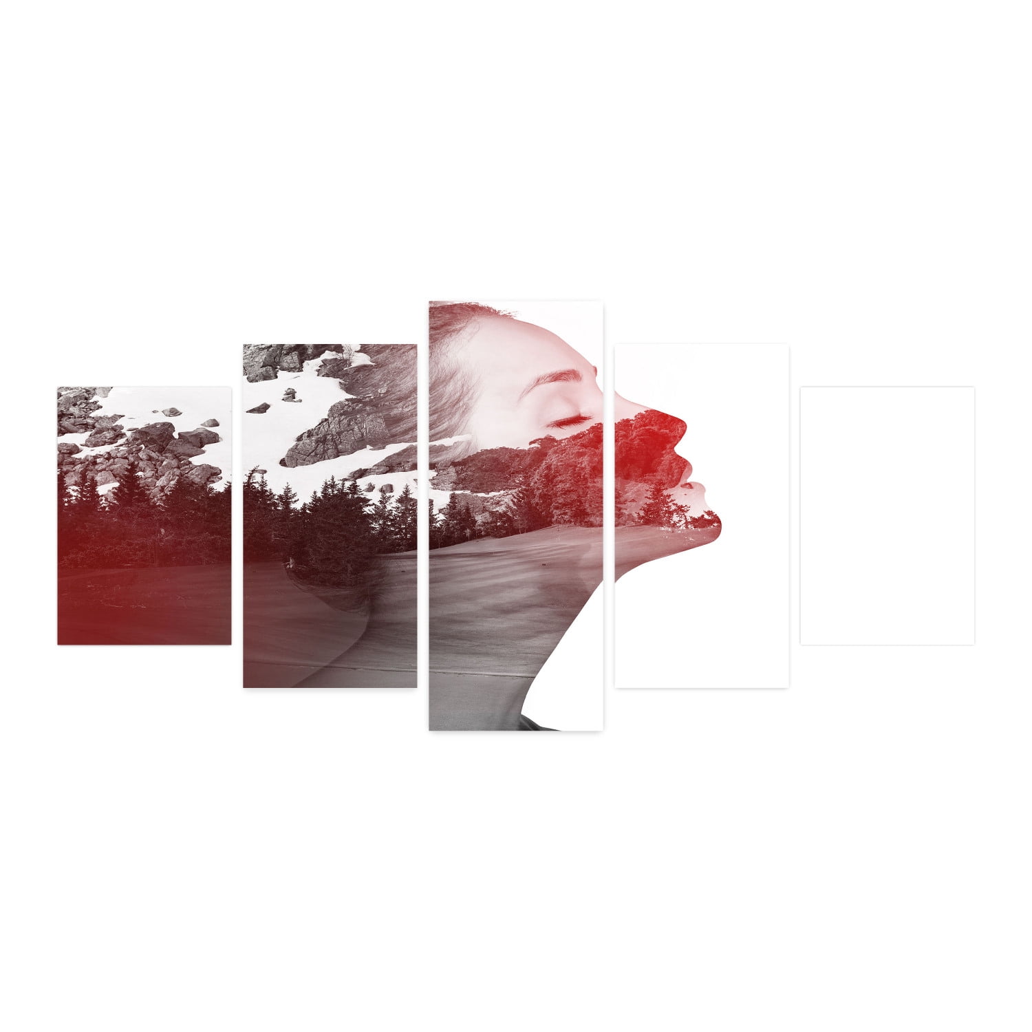 Modern 5 Panels Acrylic Glass Wall Art, Double Exposure Woman Portrait ...