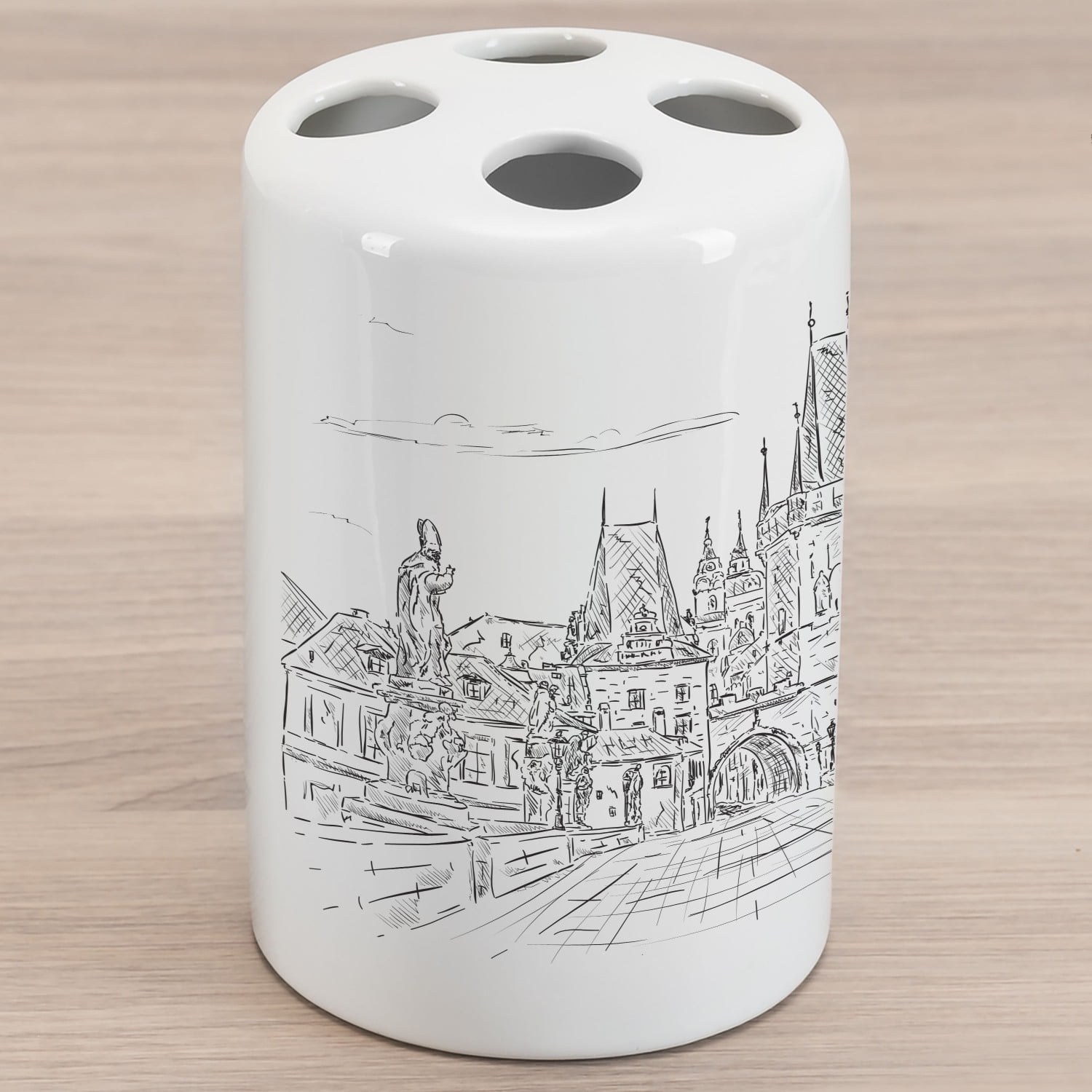 City Ceramic Toothbrush Holder, Gothic Architecture Sketch of Prague ...
