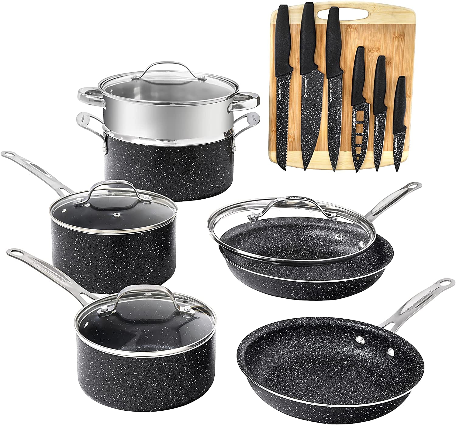 Granitestone Nonstick Pots and Pans Set Cookware Set Knife Set 17Pcs ...