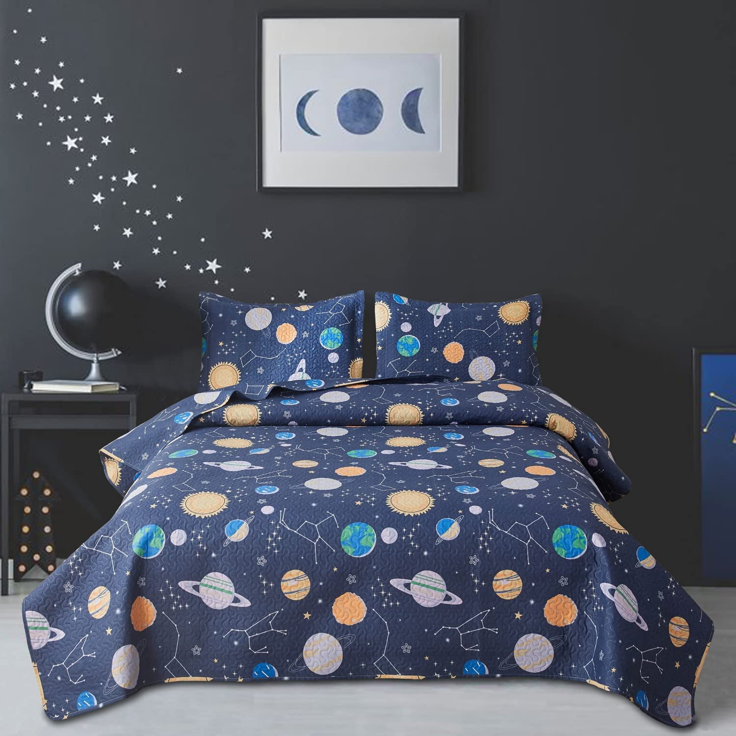 Smuge Space Bedding Quilt Twin Size Galaxy Bedspread Kids Planet ...