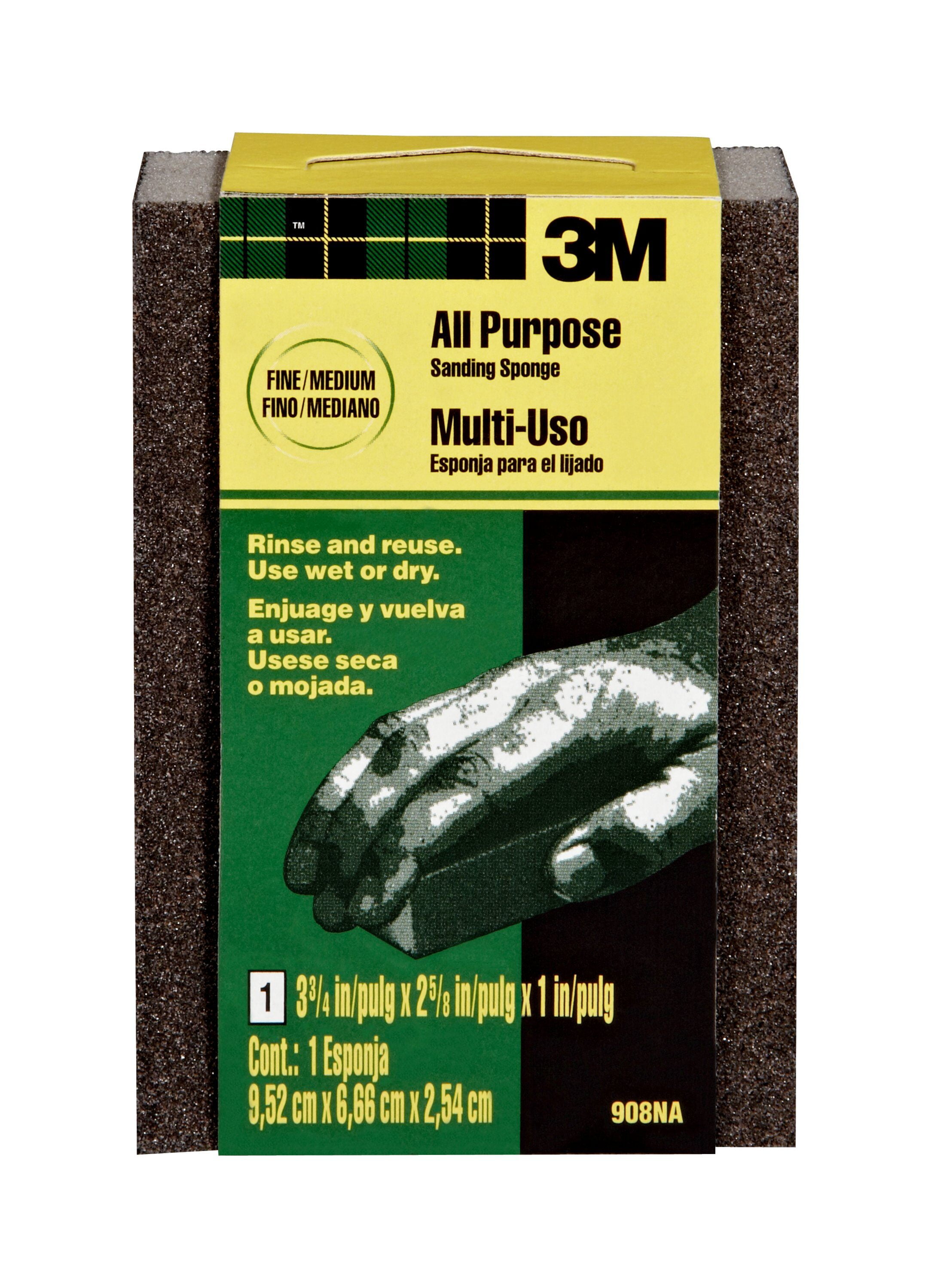 3M Small Area Sanding Sponge, Black, 3.75 in x 2.625 in x 1 in, Fine ...