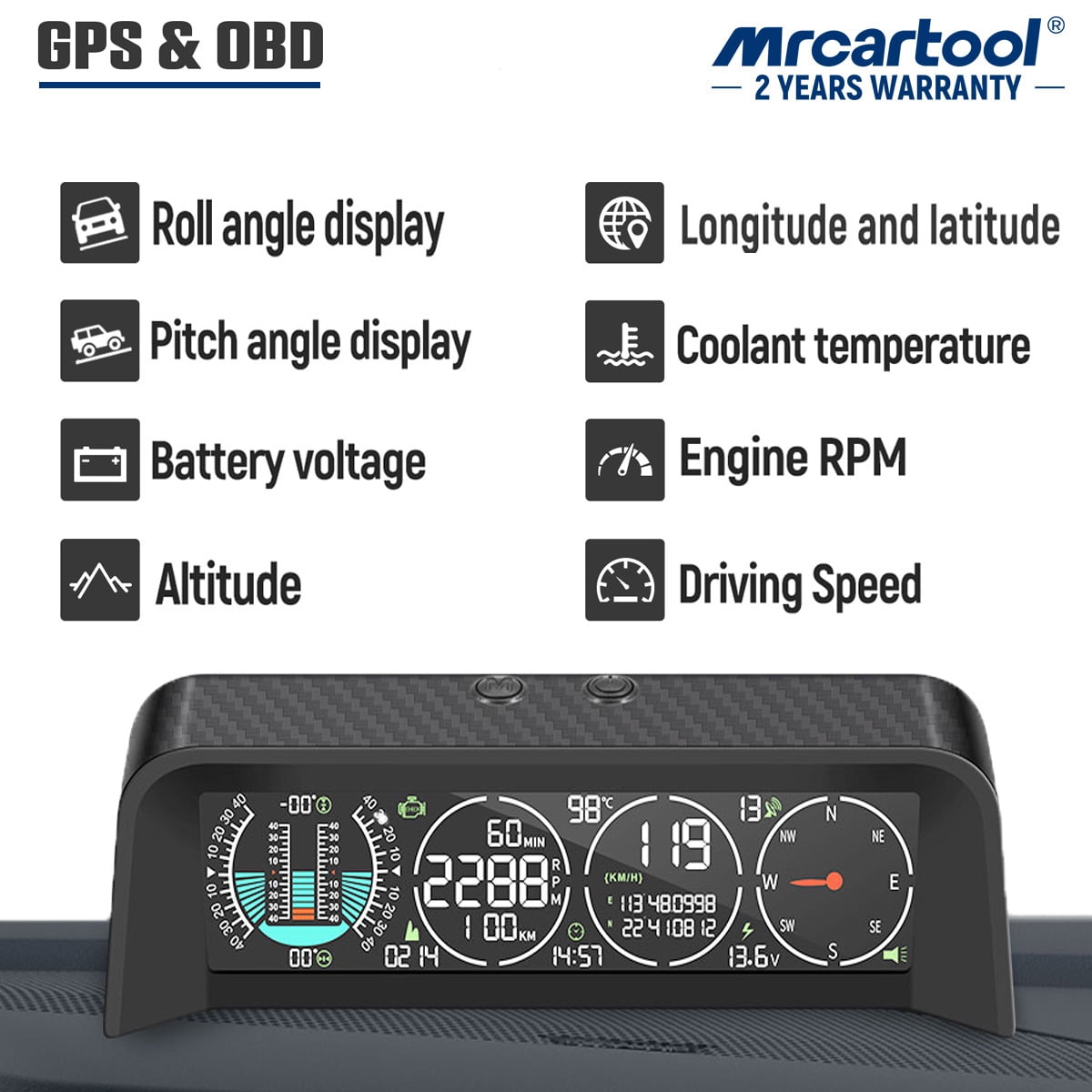 Mrcartool Car GPS/OBDⅡ Speedometer HUD Intelligent Head-up Display ...