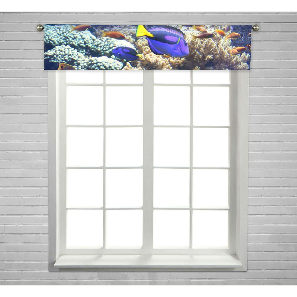 ECZJNT Underwater Scene Tropical Fish Window Curtain Valance Rod Pocket ...