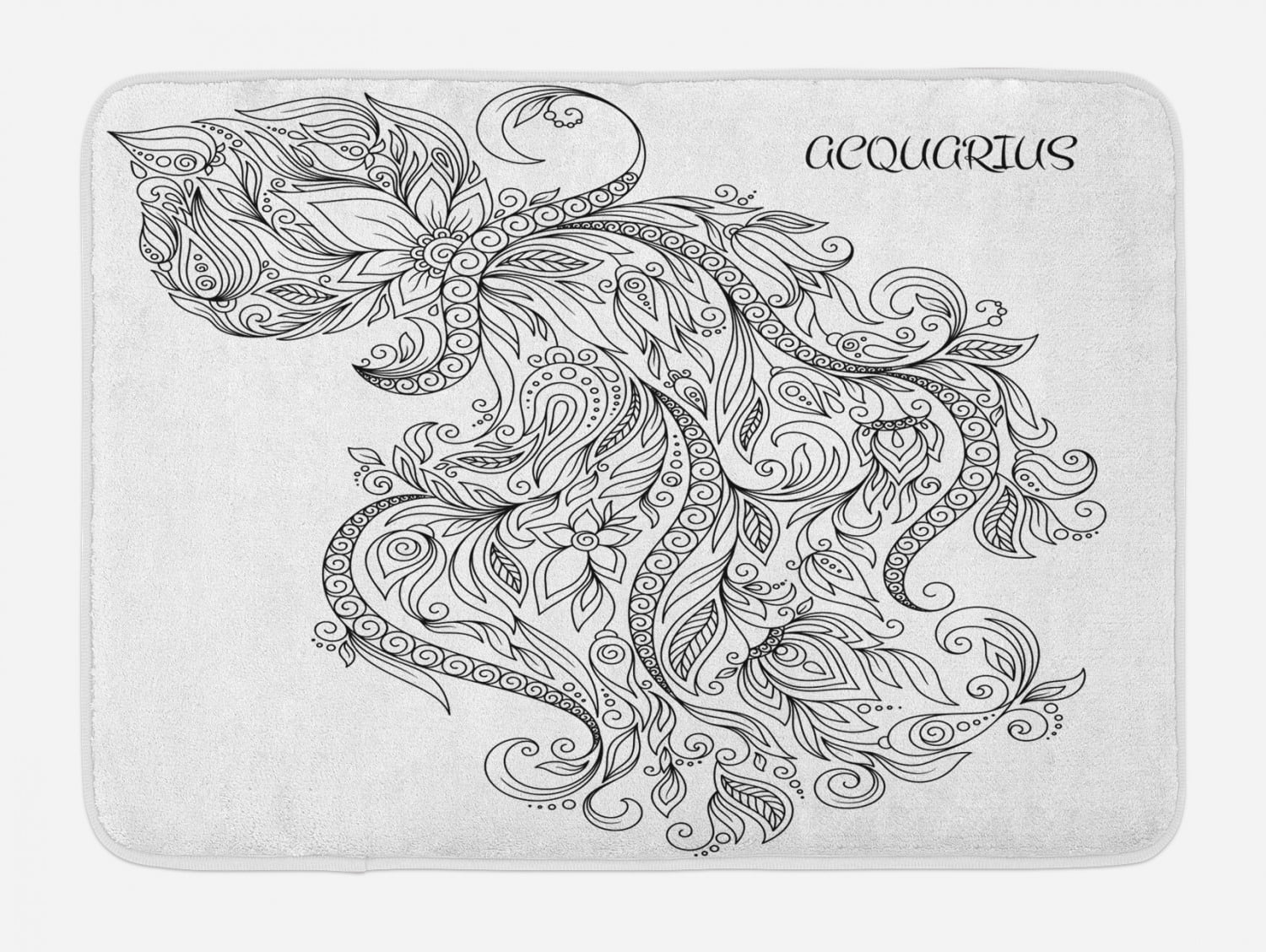 Zodiac Bath Mat, Swirling Curved Flowers and Bouquet with Zodiac Sign ...