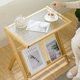 Bamboo End Table with Magazine Rack Glass-top Sofa Side Table Boho Z ...