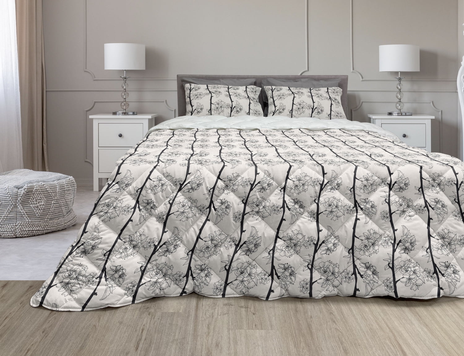Cherry Blossom Comforter & Sham Bedding Set, Vertically Aligned ...
