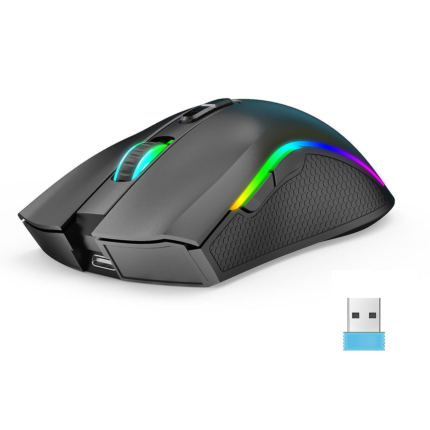 (Negro) Interfaz recargable TYPE-C, mouse para juegos de 8 botones, 2 ...