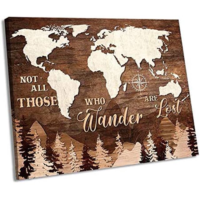 Rustic World Map Wall Art for Living Room Brown Canvas Prints for ...