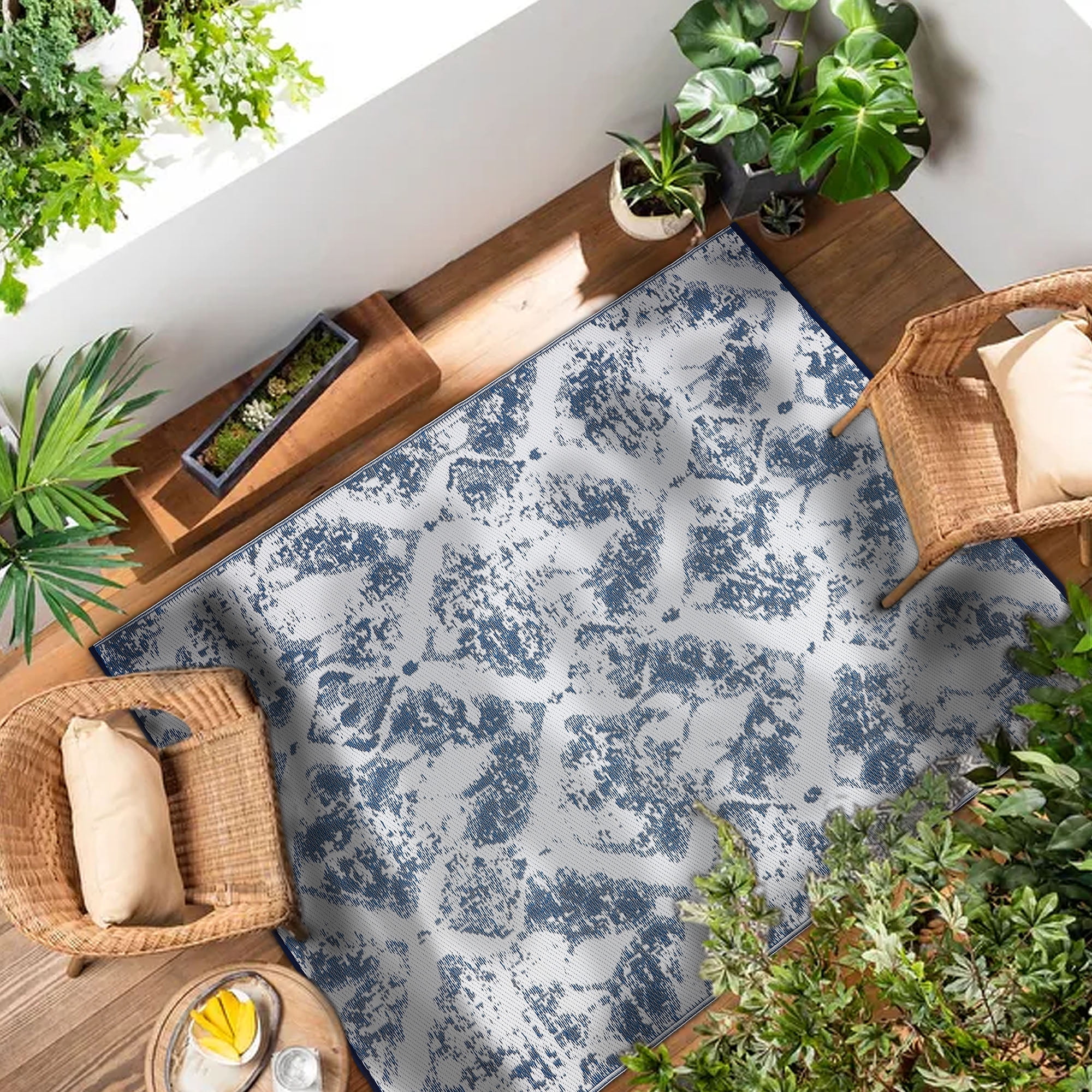 Lush Ambience 5 x 8 Blue Reversible Outdoor Mat For Patios, Backyards ...