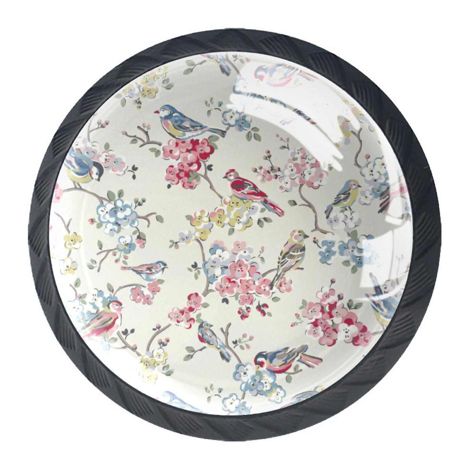 4 Pcs Birds and Flowers Knobs for Kitchen Cabinet Cupboard Dresser Bookcase Drawer Pulls Handles ...