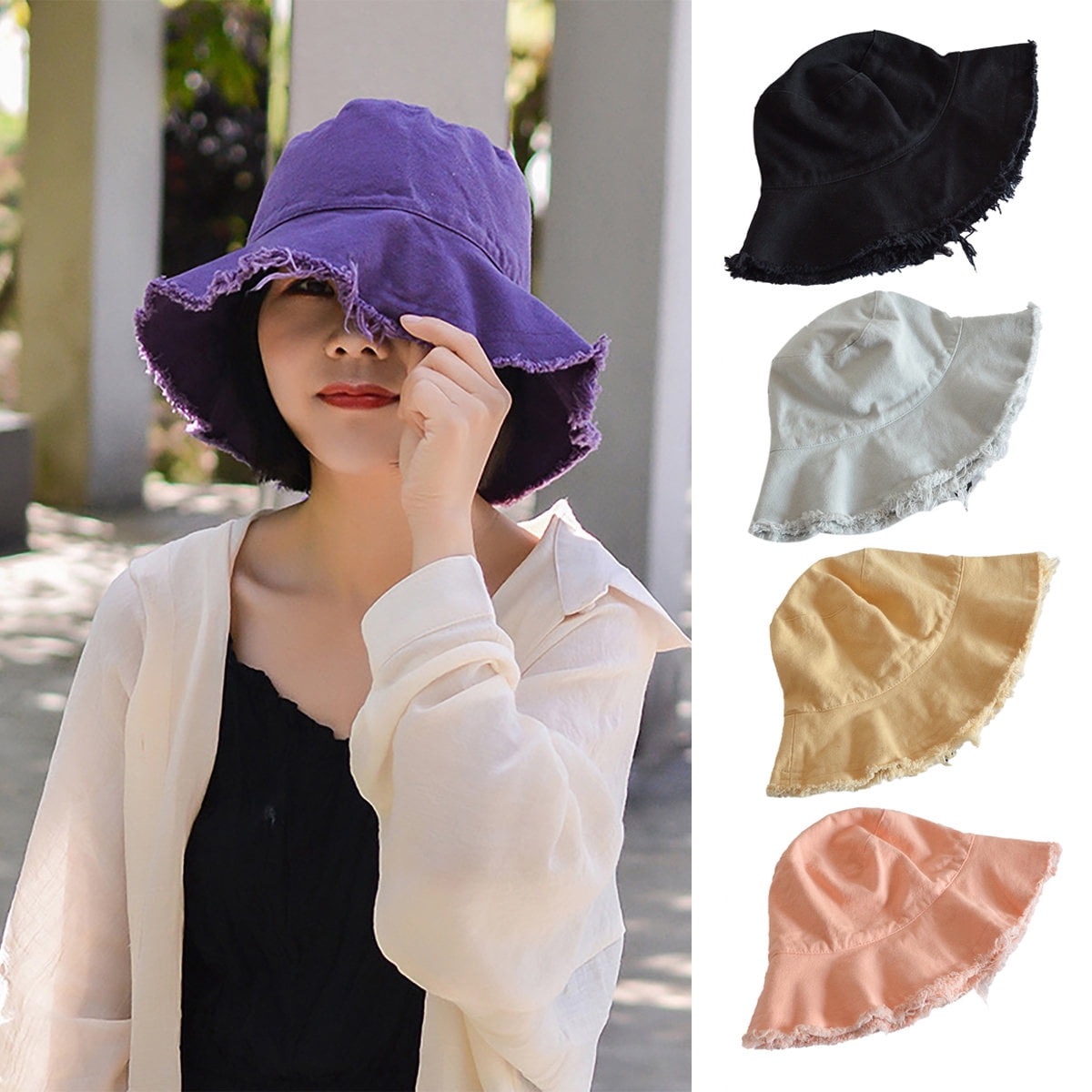 Meidiya Women Retro Bucket Hat Distressed Sun Protection Washed Cotton ...