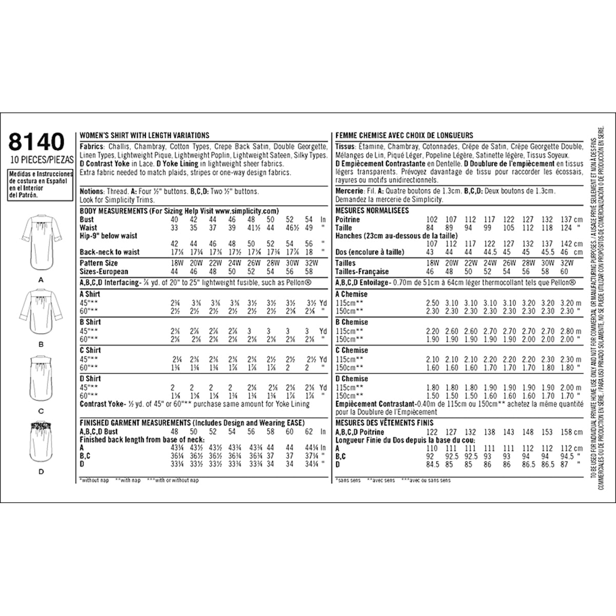 Simplicity Misses' Plus Size 18W-24W Shirt with Sleeve Variations ...