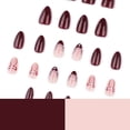 Burgundy Light Pink Mixed Color Pearl Accent Bow Design Press on Nails ...