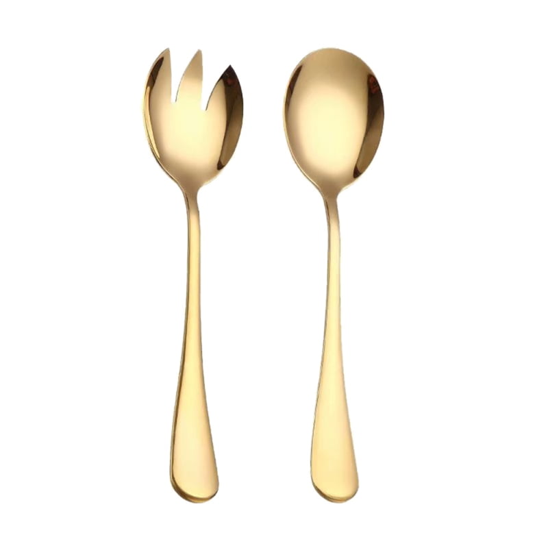 2Pcs/Set Gold Salad Spoon Fork Stainless Steel Cutlery Set Serving ...