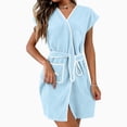 AHTJRT Women's Terry Home Cloth Bathrobes Cap Sleeve Belted Spa Sauna ...
